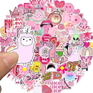 Preppy Sticker 100pcs Pink Party Supplies Decor Aesthetic Stickers Waterproof Sticker Mobile Phone for Laptop Water Bottle