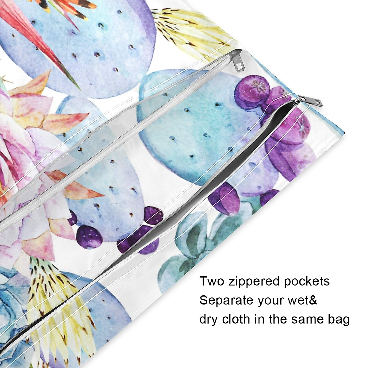 AUUXVA Tropical Succulent Cactus Floral Wet Dry Bag Set Waterproof Reusable Baby Diaper Bags Organizer with Two Zippered Pockets for Travel Beach Swimming Swimsuit Wet Clothes 2 Pack