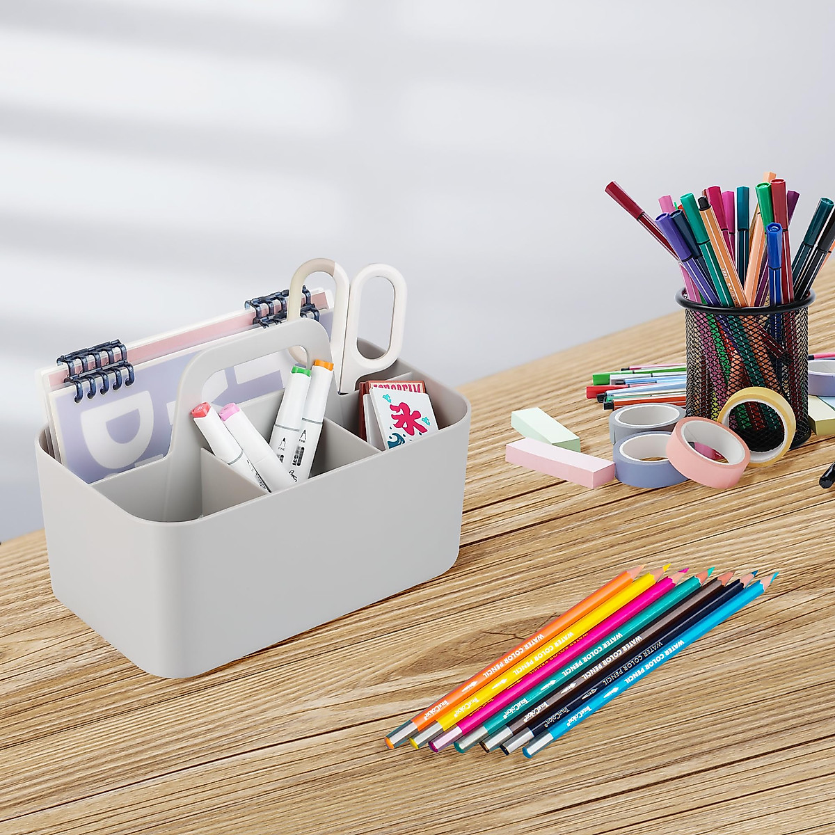 Tiawudi 2 Pack Caddy Organizer with Handle, Portable Plastic Caddy, Storage Organizer for Cleaning, Bath, Makeup, Art, Craft, Stationery, Classroom and Office, Tote Organizer