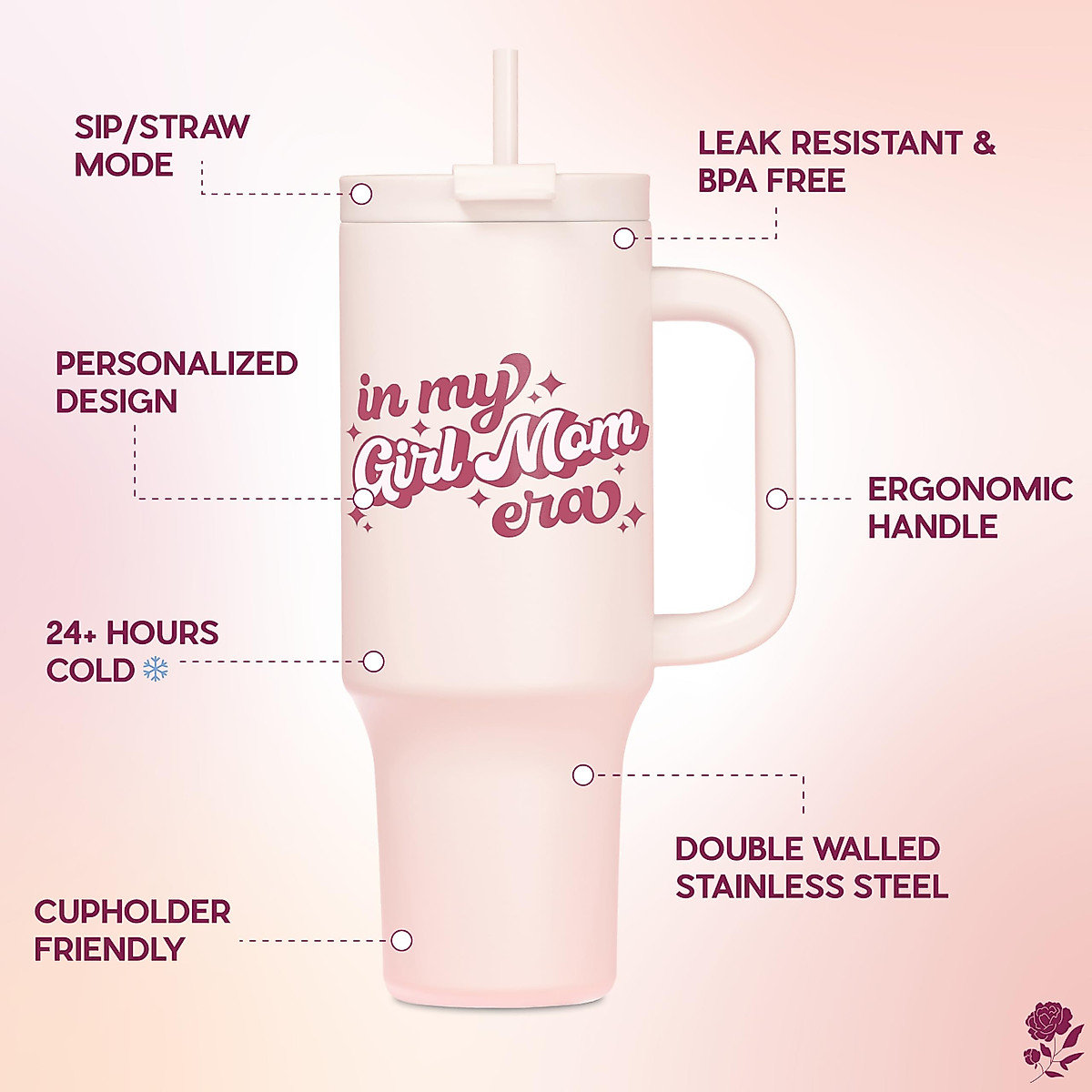 New Girl Mom Gifts, First Time Mama Cup - Retro Design - 40oz Insulated Stainless Steel Tumbler with Handle for Mommy to be, Beautiful Mothers Day Present, In My Era Coffee Mug Water Bottle