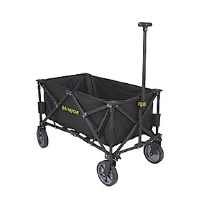 Sun Joe SJ-HDFC1 Heavy-Duty Metal Framed Garden Utility Wagon, w/Swivel Front Wheels & Adjustable Handle, Collapsible Design for Easy Storage and Portability, 150 Lbs Load Capacity, Black
