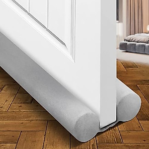 Holikme Twin Door Draft Stopper Door Sweep Weather Stripping Noise Blocker Window Breeze Blocker Adjustable Door Sweeps, Grey