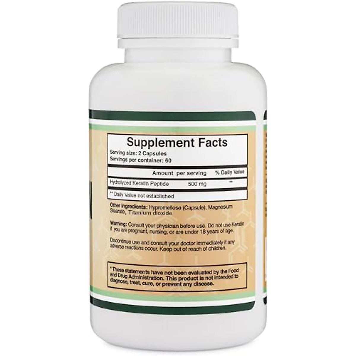 Keratin Hair Growth Vitamin (500mg per Serving, 120 Pills) Keratin Hair Treatment for Men and Women (Vital Protein for Hair, Skin, and Nails) Vitaminas para El Cabello, Vegan Safe by Double Wood