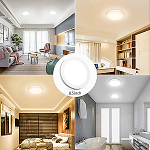 2-Pack 150W Equivalent LED Flush Mount Ceiling Light Fixture 8.5in Modern Dimmable 18W 1260LM Adjustable 3 Color Temperatures 3000K/ 4000K/ 5000K Round Close to Ceiling Light for Kitchen Hallway White