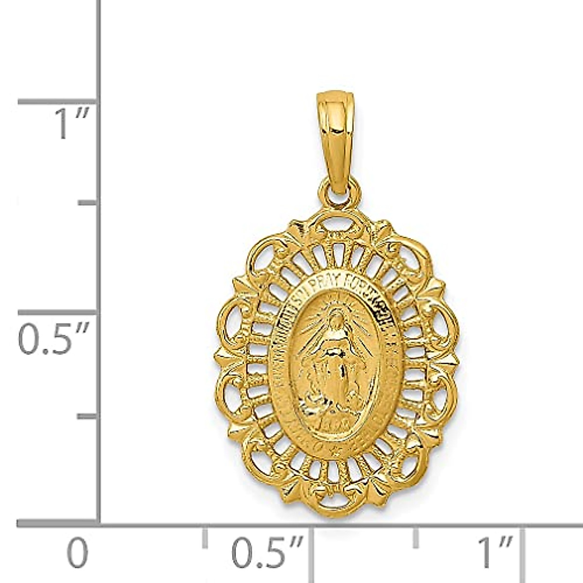 IceCarats 14K Yellow Gold Oval Our Lady of Miraculous Medal Blessed Virgin Mary Necklace Charm Pendant 26.2mm x 15.6mm Only