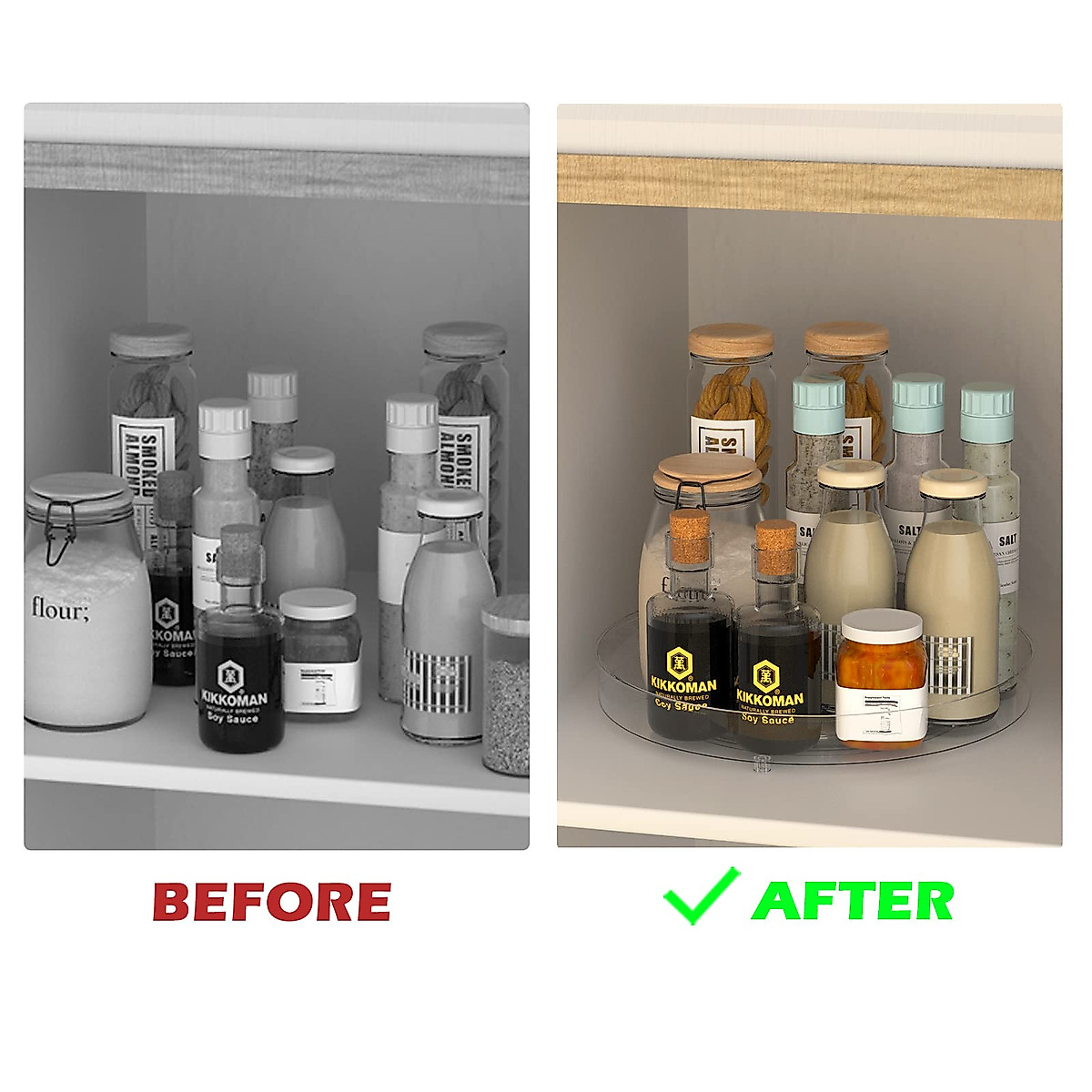 SANNO Lazy Susan Turntable Organizer Cabinet Organizer 12" Divided Lazy Susan Turntable Storage Container for Kitchen Cabinet