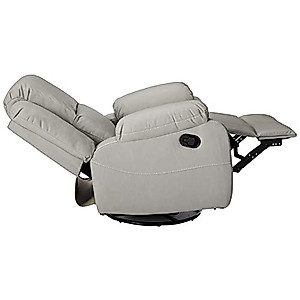 Great Deal Furniture Teresa Classic Tufted Leather Swivel Recliner, Light Grey