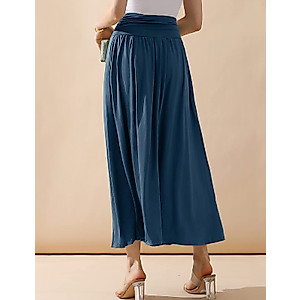 DOUBLJU Casual High Waisted Maxi Skirts with Pocket Elastic Wide Waist Band Flare Long Basic Skirts for Women Trendy Summer
