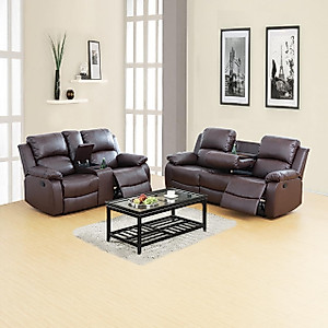 A Ainehome Living Room Furniture Set Leather Recliner Sofa Set Loveseat Chair Furniture Sofa Set for Living Room/Small Space/Rv/House/Office/Theater Seating (A-Brown Leather, Sofa+Loveseat)