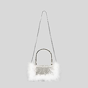 ATOLYE Sparkly Rhinestone Ostrich Feather Evening Clutch Bag, Women Shiny Handbag/Shoulder/Crossbody Bags for Wedding Party