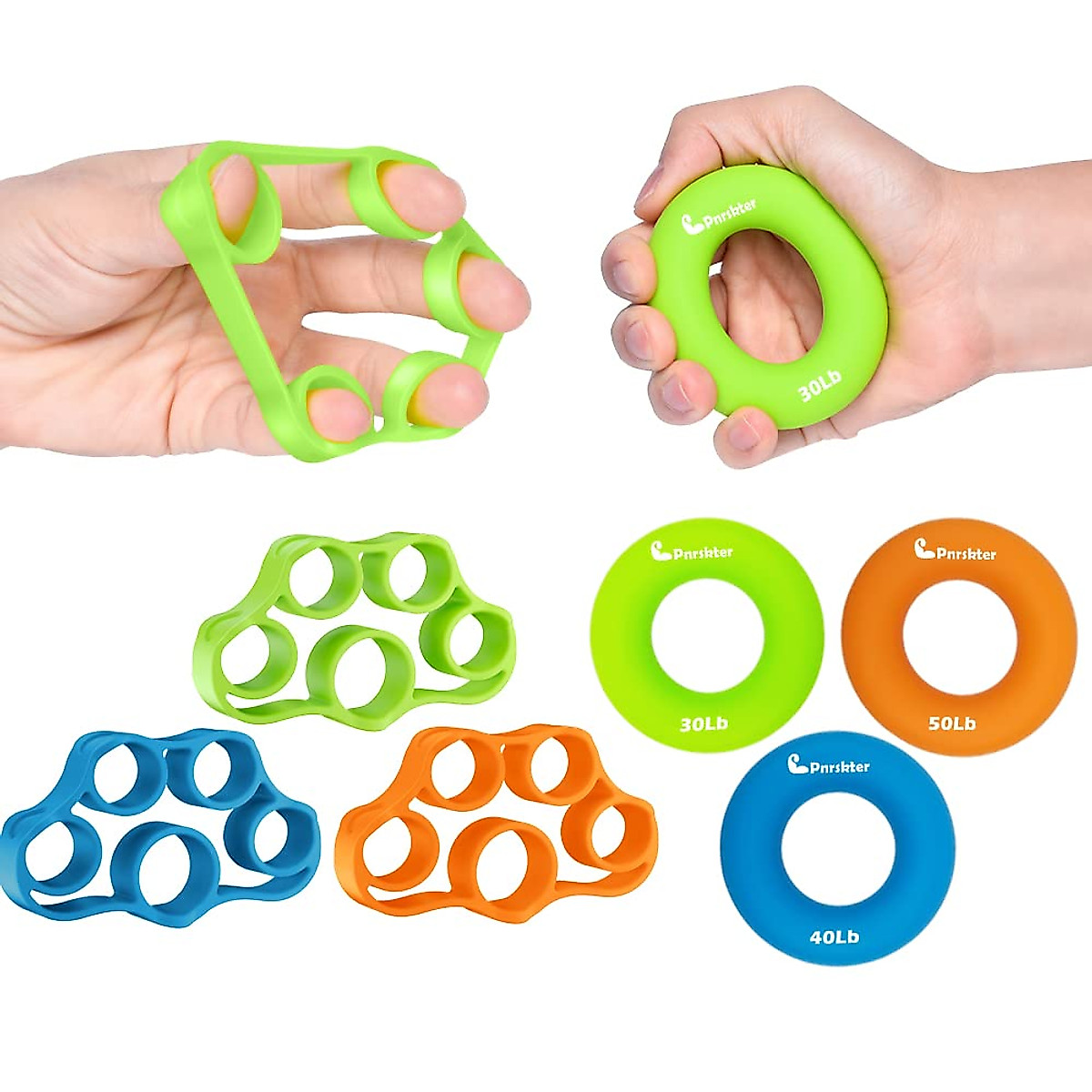 Hand Grip Strengthener, Finger Exerciser, Grip Strength Trainer (6 PCS),New Material,Forearm Grip Workout, Finger Stretcher, Relieve Wrist Pain, Carpal Tunnel, Trigger Finger, Mallet Finger and More.