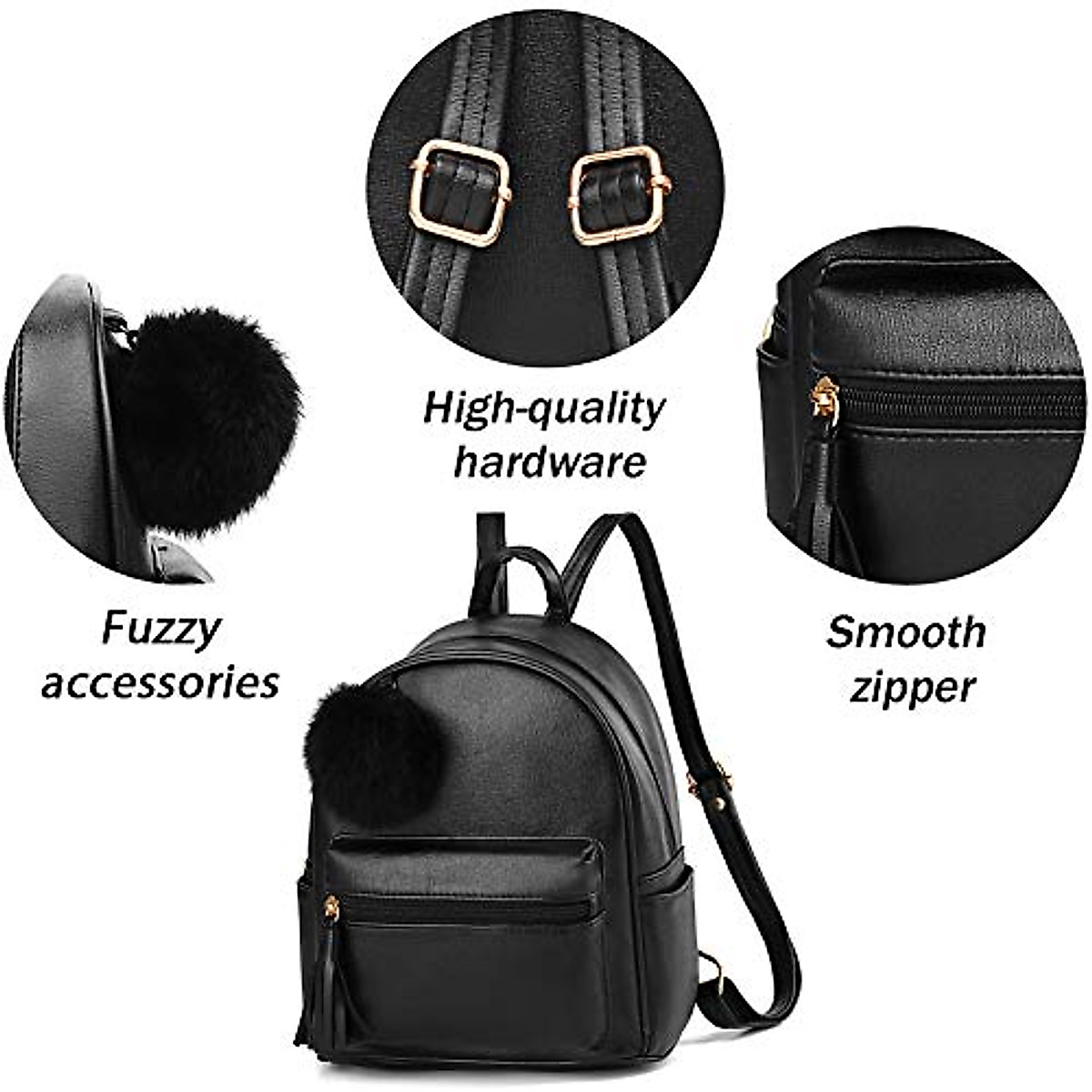 IHAYNER Mini Backpack Purse for Girls Teens Women Purses PU Leather Pom Backpack Shoulder Bag with Charm Tassel
