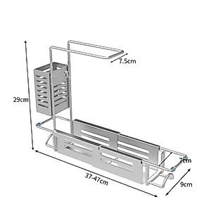 Telescopic Sink Storage Rack, Chopstick Holder, Rustproof Adjustable Kitchen Bath Organizers, for Kitchen Sponge, Sink Plug, Brush, Rag,Black