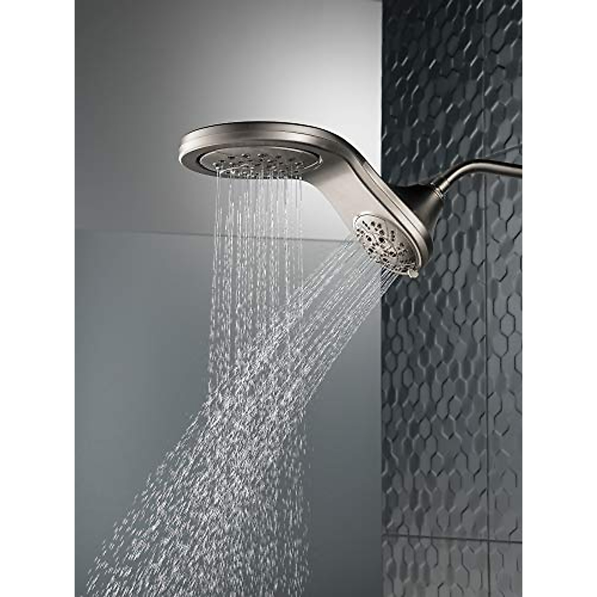DELTA FAUCET 58581-SS25-PK HydroRain H2Okinetic 5-Setting Two-in-One Shower Head Combo, 2.5 GPM Water Flow, Stainless
