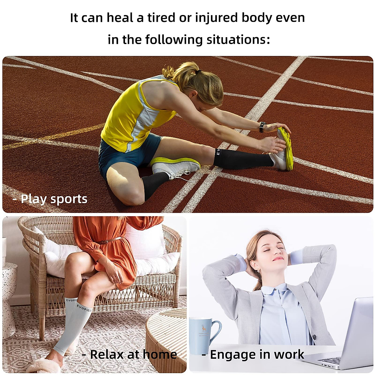 EVOPLECI 15-20mmHg 1 Pair Men and Women Wide Calf Sleeve Brace Compression Socks for Leg Support, Pain Relief