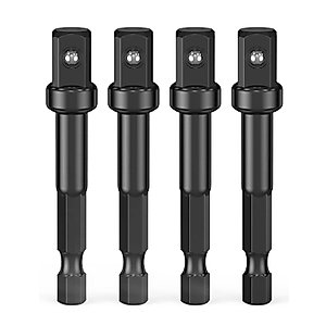 3/8 Impact Adapter, 4 Pack 3/8 Socket Adapter 1/4 Inch to 3/8 Socket Adapter Kit for Impact Driver, Automotive DIY, Extension Socket Driver Bits, Handle Nut Driver and Drills