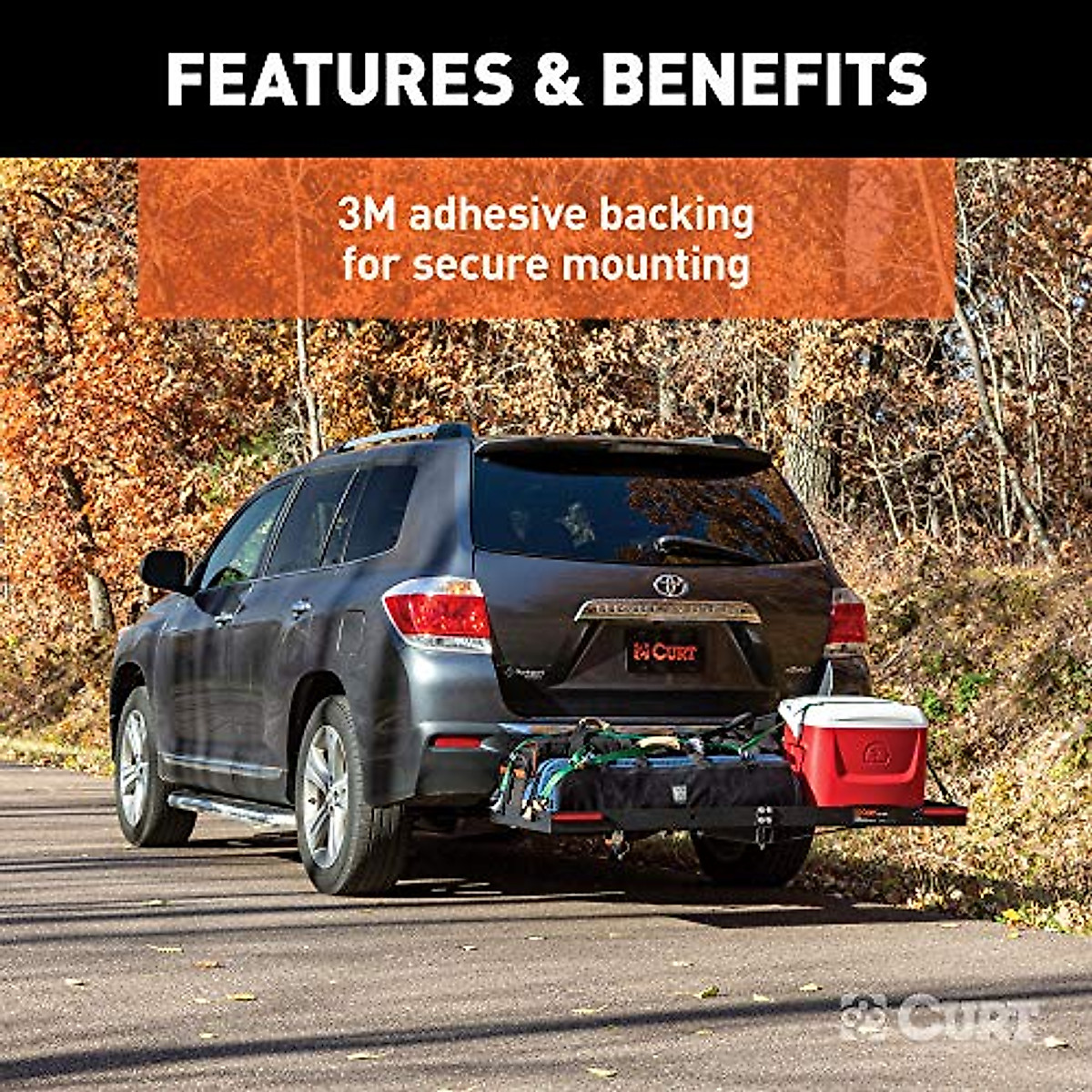 CURT 53201 Auxiliary Automotive LED Light Strips for Hitch Cargo Carrier, Bike Rack, 2-Pack, red