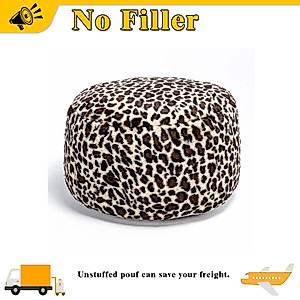 Asuprui Animal Pouf Ottoman Unstuffed,Floor Pouf, Ottoman Foot Rest, Outdoor Pouf,Round Fuzzy Pouf Seat, Floor Bean Bag Chair,Foldable Floor Chair Storage for Living Room, Bedroom (Leopard Print)