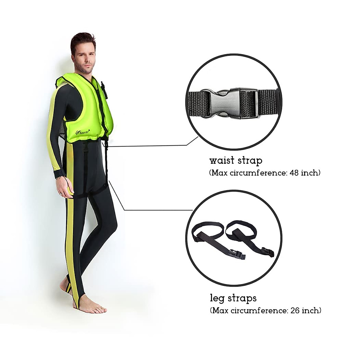 NAXER Inflatable Buoyancy Jackets Vests for Adults Kayak Kayaking Suit 90-200 lbs Easy Snorkeling Swimming Boating Paddleboarding Water Sports