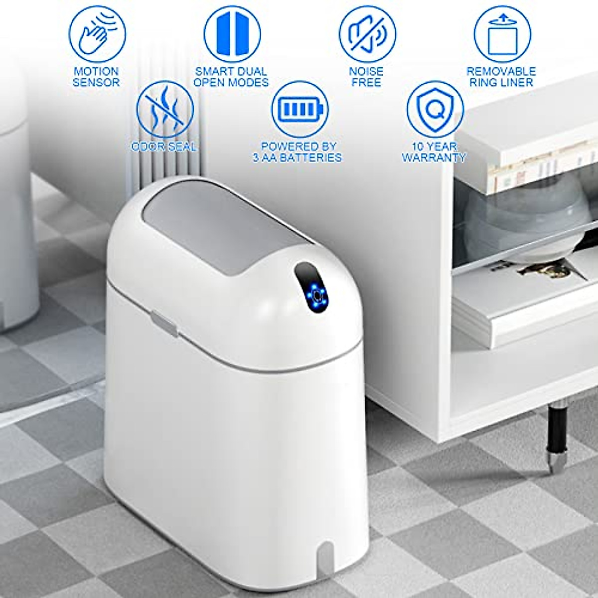 TeqHome Touchless Trash Can, Smart Bathroom Garbage Can W/Automatic Lid, 4.6 Gal Modern Motion Sensor Trash Bin, Butterfly Slide Away Lid, 5-Sec Disassembly&Assembly, for Kitchen Office Toilet Bedroom