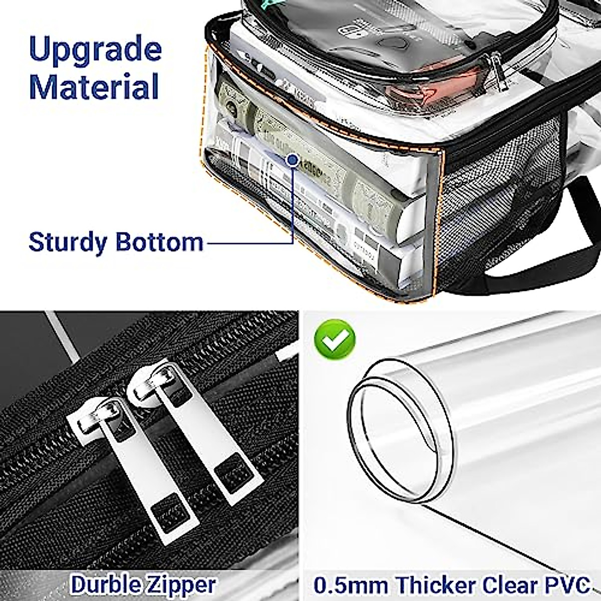 Clear Backpack, XXL Large Heavy Duty PVC Transparenet Backpacks with USB Charging Port,School Clear Bookbag Stadium Approved See Through Clear Backpacks for Women Men Kids Travel Work Security College