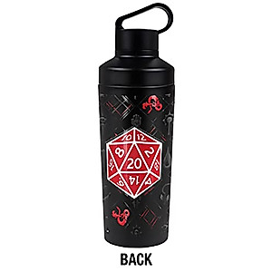 Dungeons & Dragons OFFICIAL D20 Pattern 18 oz Insulated Water Bottle, Leak Resistant, Vacuum Insulated Stainless Steel with 2-in-1 Loop Cap