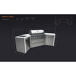 Mont Alpi 44-Inch MAi805-D45 Deluxe 45 Degree 6-Burner 115000 BTU Deluxe Stainless Steel Island Outdoor Kitchen Gas Barbecue Grill w/Granite Countertops & Sides + Storage Drawers & Cabinets