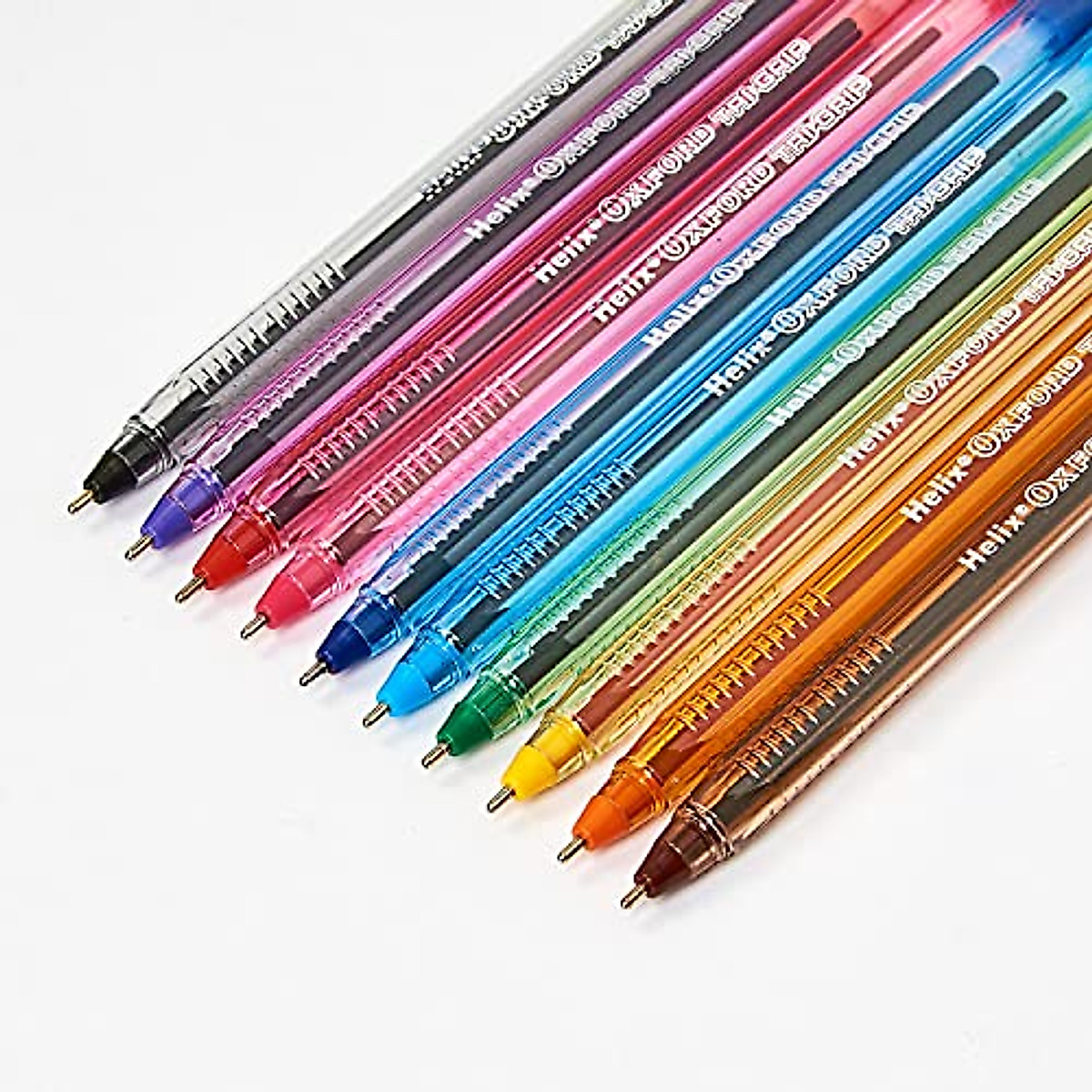 Helix Oxford Tri-Grip Ballpoint Pens (x10 Pack Assorted Colours) with Plastic Free Packaging