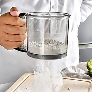 Small Handled Semi-automatic Flour Sifter,2 Cups Sieve for Baking with Hand Press Design,Mesh Kitchen Cooking Sieve Tools for Cooking,BPA Free,Gray