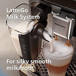 PHILIPS 4400 Series Fully Automatic Espresso Machine – 12 Hot & Iced Coffees, Quick-to-Clean LatteGo Milk System, SilentBrew, QuickStart, Ceramic Grinder, Black Chrome (EP4444/90)