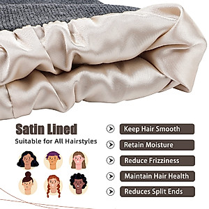 Zando Womens Satin Lined Beanie for Women Warm Beanies Womens Winter Beanies for Women Knit Hats for Women Unisex Cuffed Skull Caps for Men Thick Satin Lined Winter Hats for Women Men Black Beanie Hat