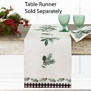 Lintex Festive Berry Black Plaid Country Rustic Bordered Christmas Tablecloth, Cottage Check and Holly Bordered Xmas and Holiday Print Easy Care Fabric Tablecloth, 70 Inch Round