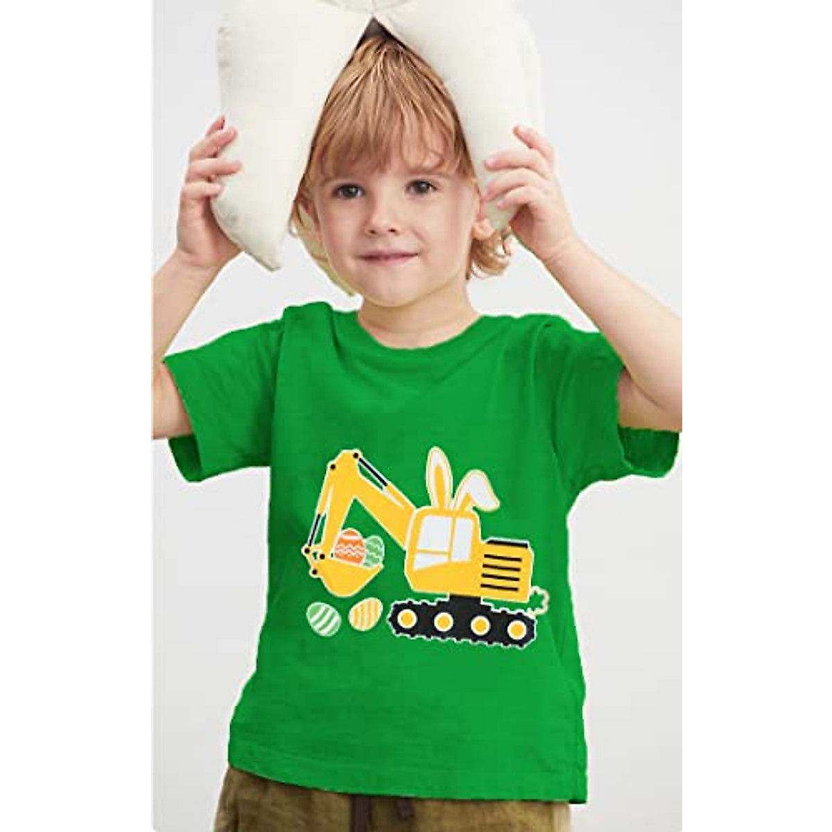 Little Hand Easter T-Shirt Short Sleeve Excavator Jersey Boys Shirt Clothes 3-4 Years