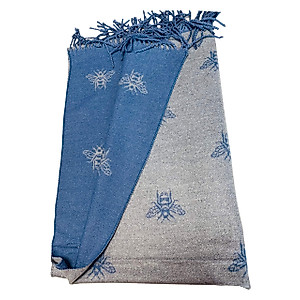 BUMBLE BEES SUPER SOFT SCARF WITH BEAUTIFUL TASSELS REVERS ABLE SOFT AND WARM SCARF beautiful colours (BLUE) YELLOW