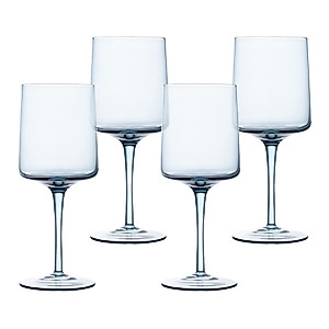 Navaris Blue Square Wine Glasses (Set of 4) - Colored Wine Glasses with Stems - Colored Glassware with Stem for Serving Wine, Cocktails, Beer, Dessert