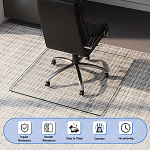 NeuType Glass Chair Mat, Tempered Glass Office Chair Mat for Carpet or Hardwood Floor - Effortless Rolling, Easy to Clean, Best for Your Home or Office Floor (36" x 36" x 1/5", Transparent)