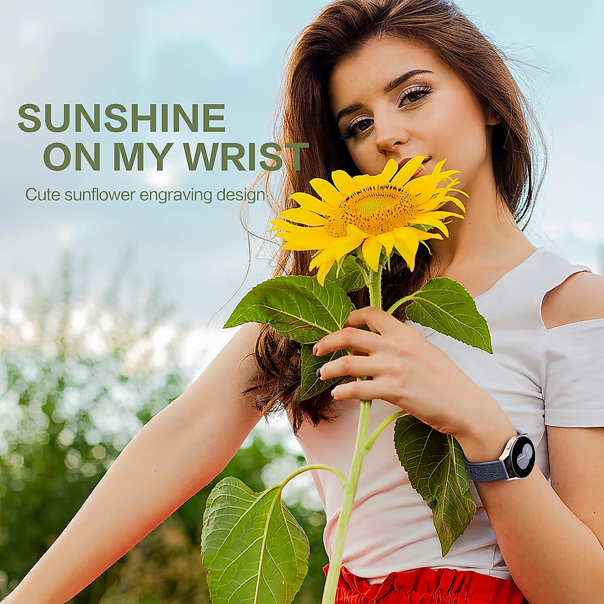 SNBLK Galaxy Watch 5 Band, 40mm-44mm, Soft Silicone, Flower Design, Navy Blue