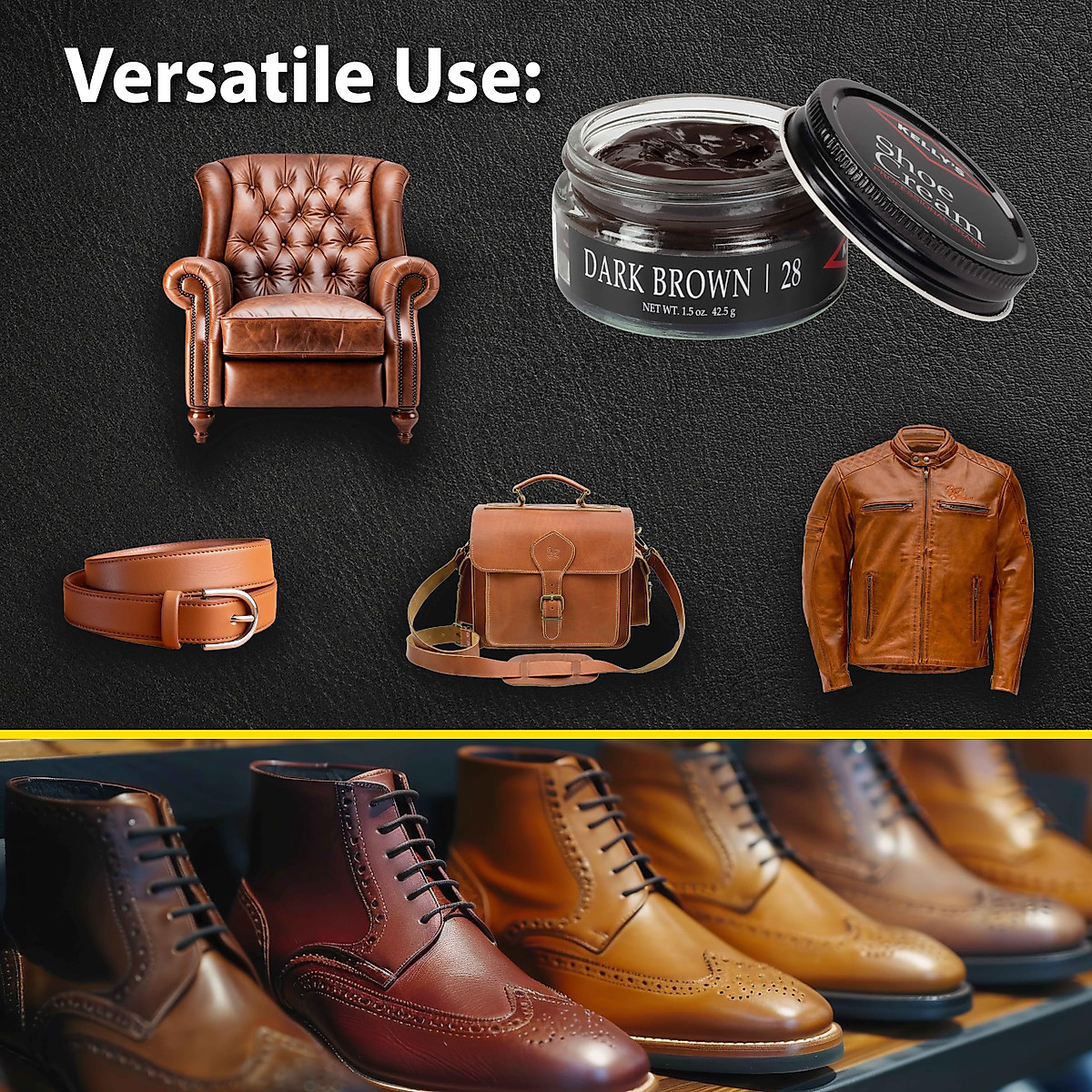 Kelly's Dark Brown Shoe Polish 1.5 oz - Professional Leather Shoe Cream