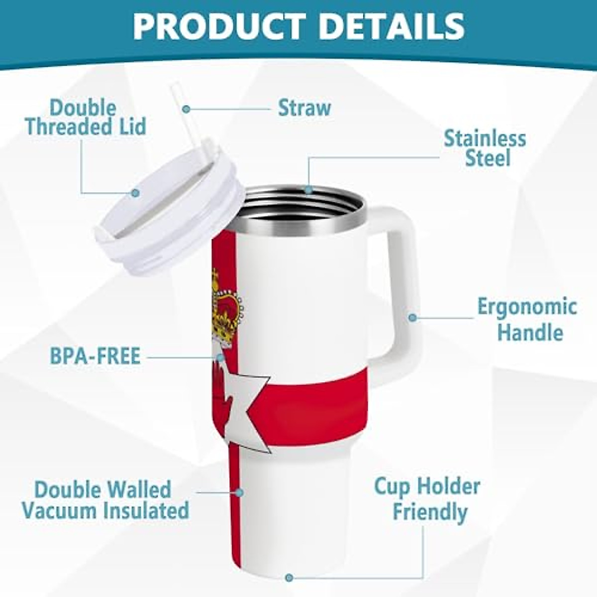 ODAWA 40oz Northern Ireland Flag Vacuum Insulated Tumbler with Lid and Straw Fall Insulated Tumbler