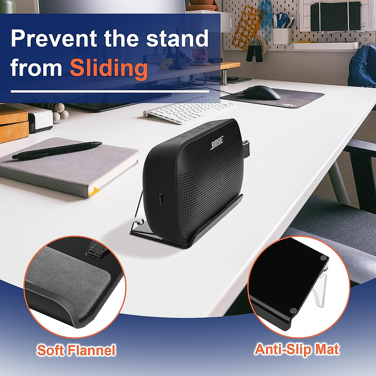 TXEsign Desktop Holder for Bose New SoundLink Flex 2nd Gen/Bose SoundLink Flex Bluetooth Speaker, Table Base Stand Display Stand Acrylic Speaker Stand Mount with Cable Management Groove (Black)