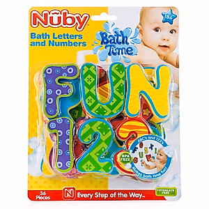 Nuby Floating Bath Tub Alphabet and Number Set, Soft Foam Educational Waterproof Letters and Numbers Toy, 36 Pieces