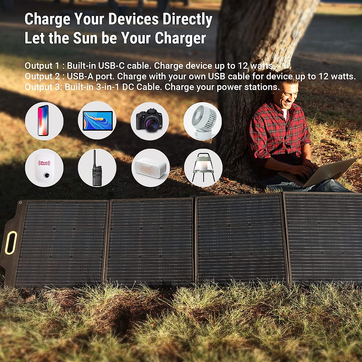 Powerness 200W Portable Solar Panel with 16.4 Feet/5 Meters DC Extension Cable