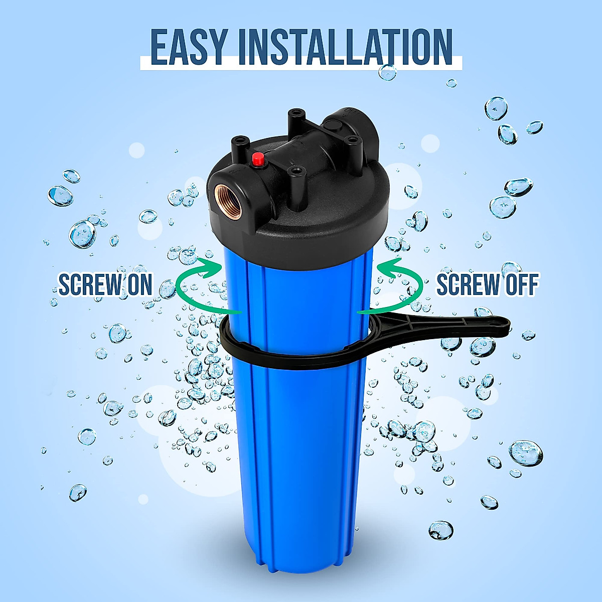 High Capacity 20 x 4.5” Blue Whole House Water Filter Purifier System with Presser Relief Button, 1” Inlet/Outlet Brass Port & Yearly Supply (3) Coconut Shell Activated Block Carbon Cartridges