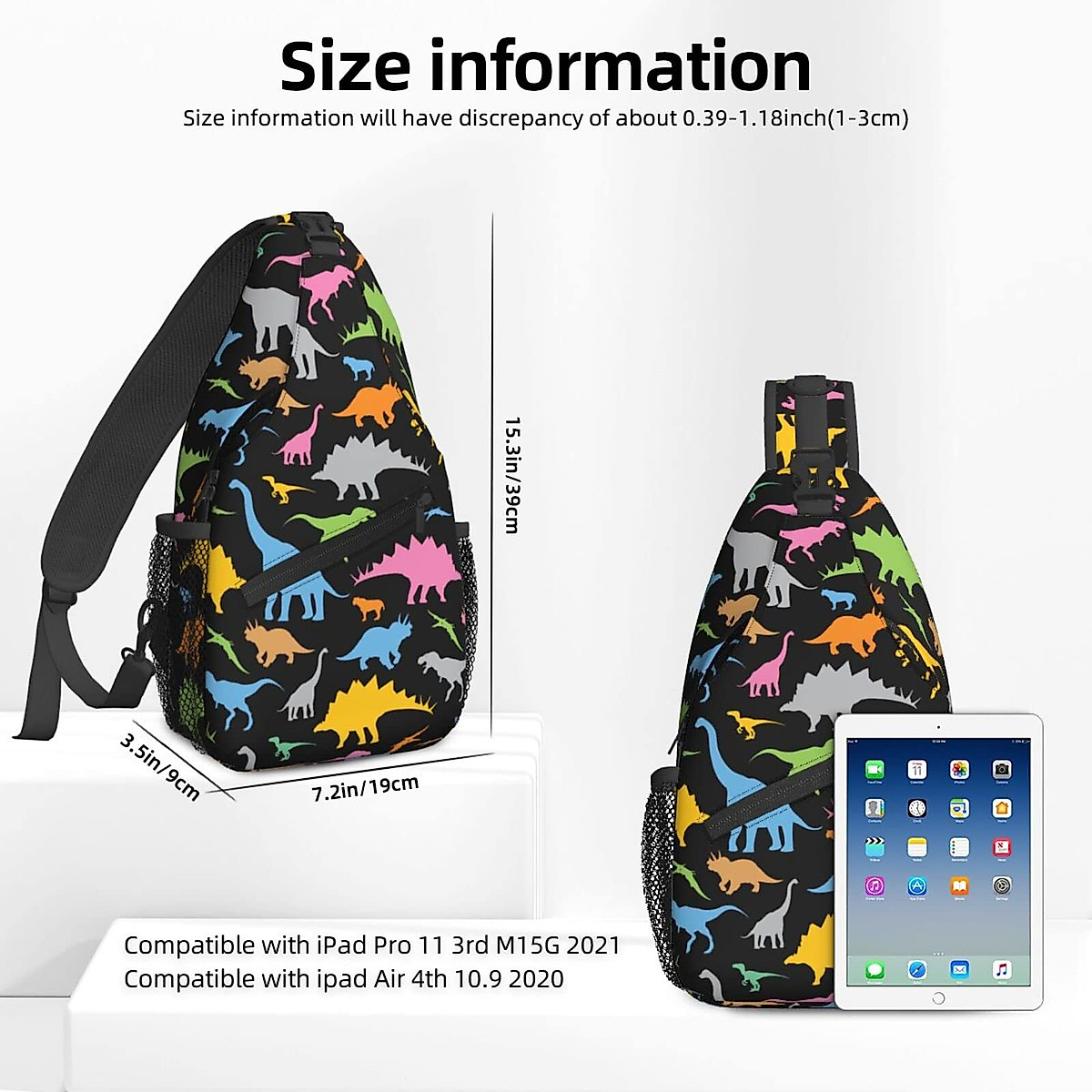 NiuKom Colorful Dinosaur Sling Backpack Crossbody Sling Bag for Women Men Shoulder Bag Travel Hiking Daypack