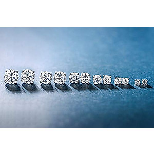 18K White Gold Plated 4 Pong Round Clear Cubic Zirconia Stud Earring Pack of 6 Pairs (6 Pairs)