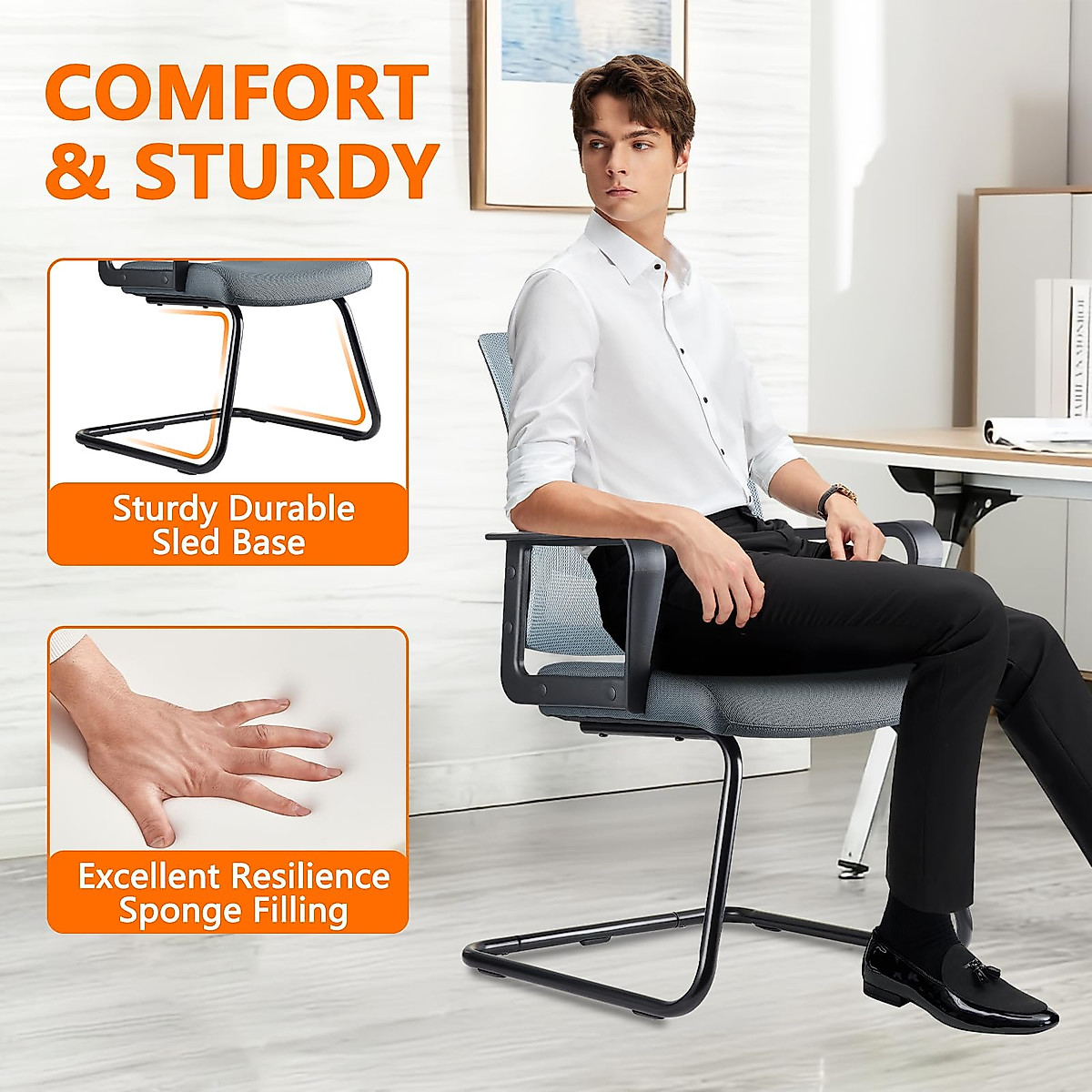 CLATINA Office Guest Chair with Lumbar Support and Mid Back Mesh Space Air Grid Series for Reception Conference Room 2 Pack