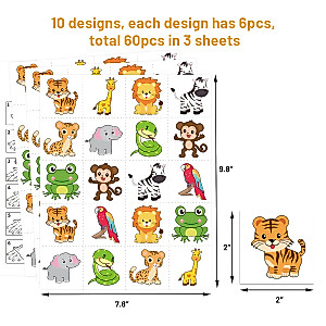 Animal Tattoos for Kids Safari Jungle Temporary Tattoo for Animals Birthday Party Favors Goodie Bag Stuffers 60Pcs