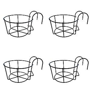 MTB 8 in Balcony Plant Baskets, Deck Over The Rail Fence Planter Box, Pack of 4, Hanging Railing Planter Flower Pot Holders