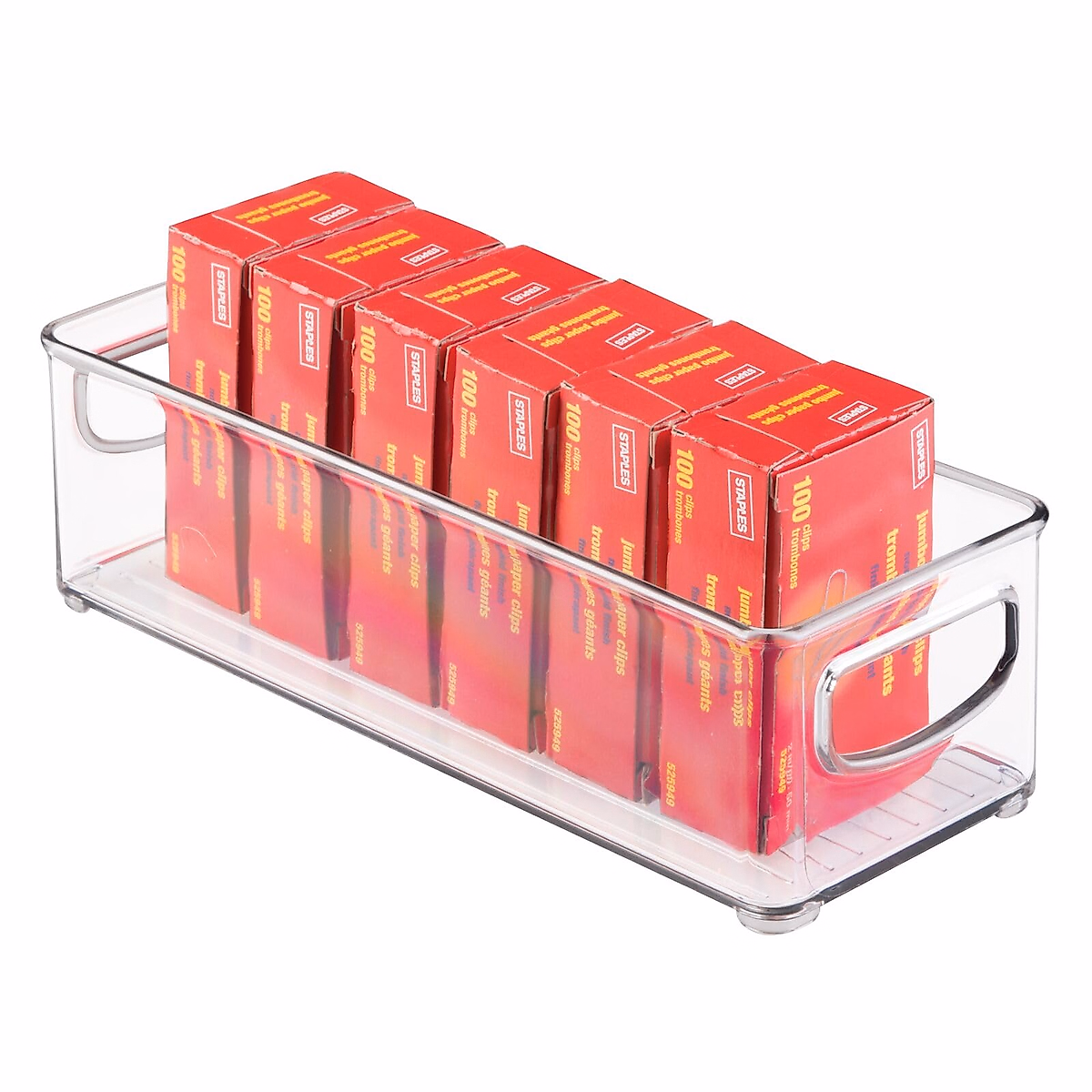 mDesign Small Plastic Office Storage Container Bins with Handles for Organization in Filing Cabinet, Closet Shelf, or Desk Drawers, Organizer for Notes, Pens, Pencils, Ligne Collection, 6 Pack - Clear
