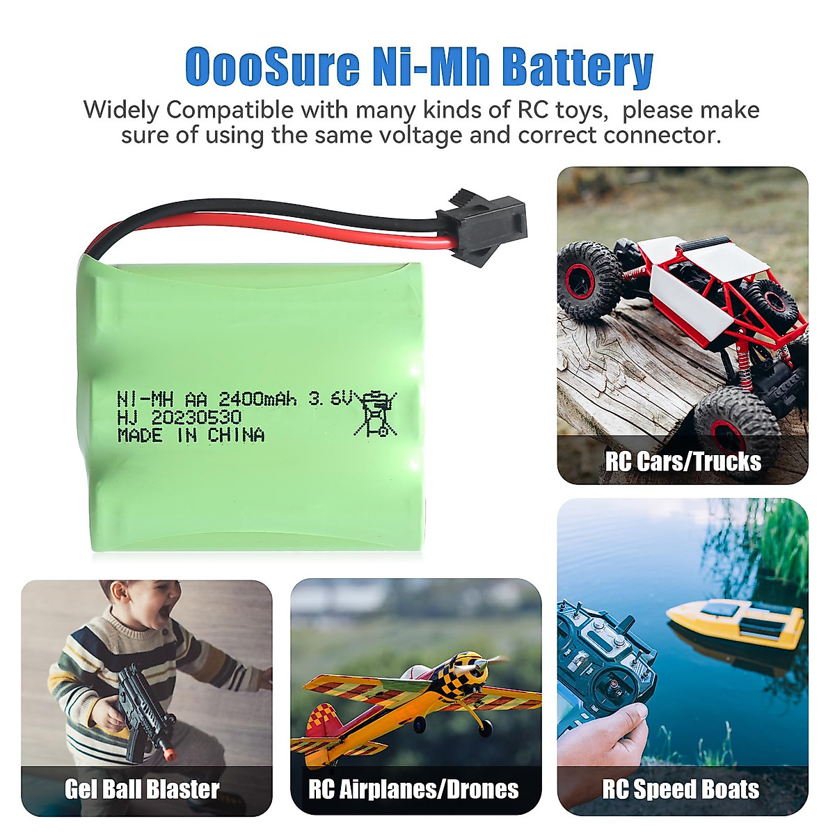 HJ 2 pcs 3.6V 2400mAh NI-MH 3xAA SM2P Battery with USB Charging Cable for Some Kind of RC Toy Car Boat Plane Flashlight Safe Equitment Electric Machine